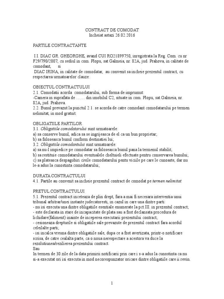 Contract de Comodat Pfa Dora | PDF