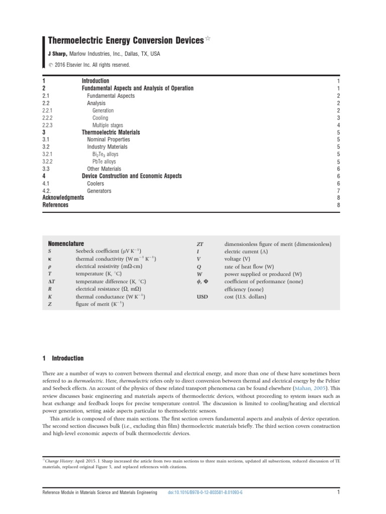 Thermoelectric Energy Conversion Overview | PDF | P–N Junction | Materials