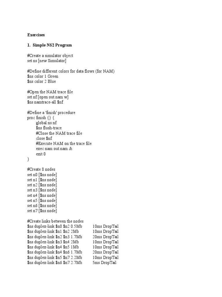 Exercises 1. Simple NS2 Program | PDF | Transmission Control Protocol | Communications Protocols