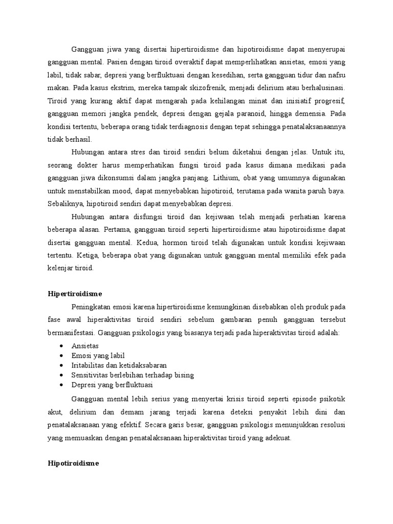 Disfungsi Tiroid Dan Gangguan Mental | PDF