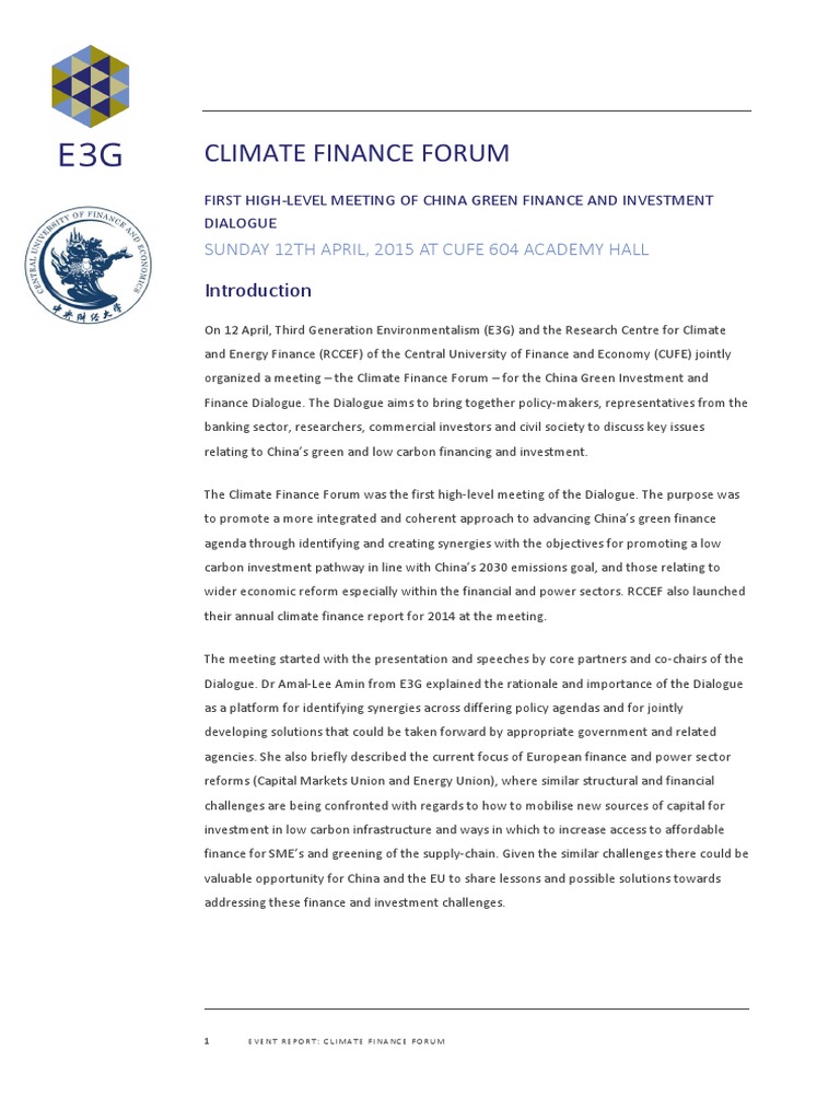 E3G Event Report Climate Finance Forum | PDF | Public–Private ...