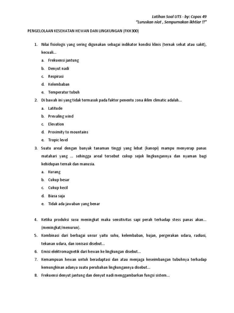 Copas Uts PKHL (Soal) | PDF