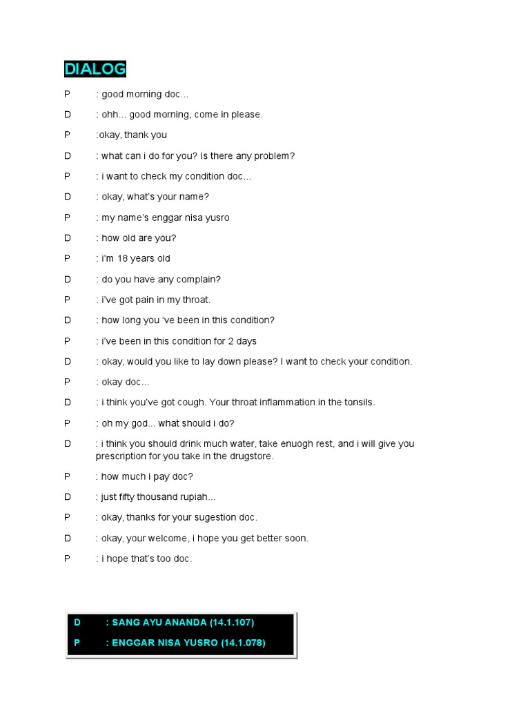 Dialog Patient and Doctor | PDF
