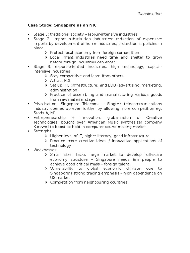 Case Study: Singapore As An NIC: Globalisation | PDF | Singapore | World Politics