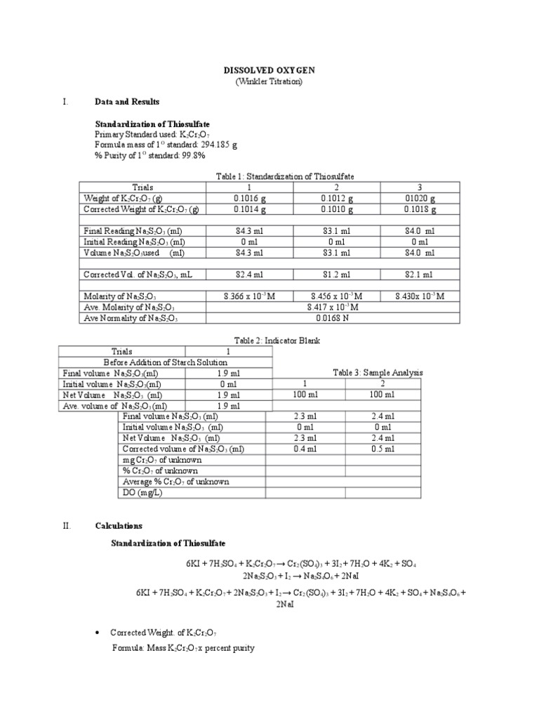 Winkler Titration | PDF | Titration | Chemistry