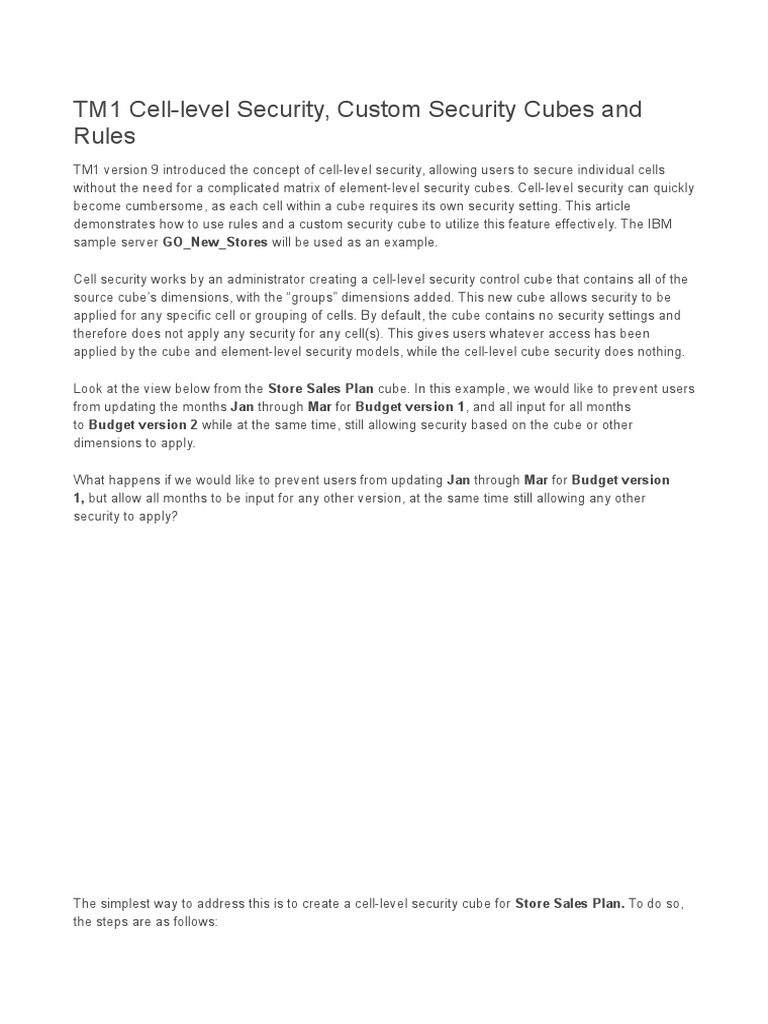 TM1 Cell-Level Security, Custom Security Cubes and Rules | PDF | Dimension | Data Management