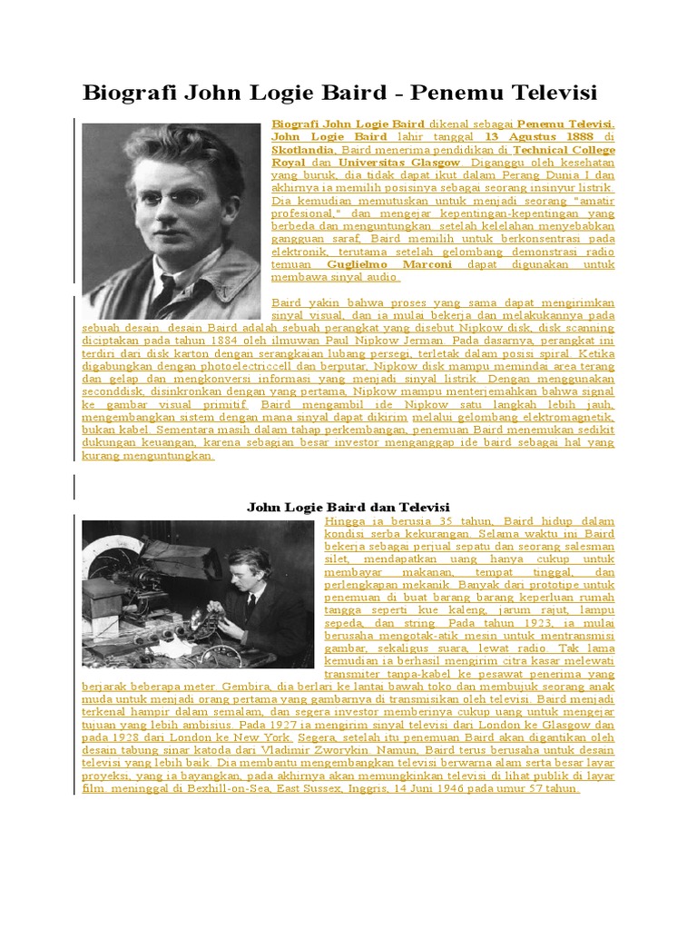 Biografi John Logie Baird, Penemu TV | PDF