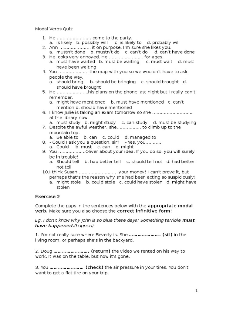 Modal Verbs Quiz | PDF