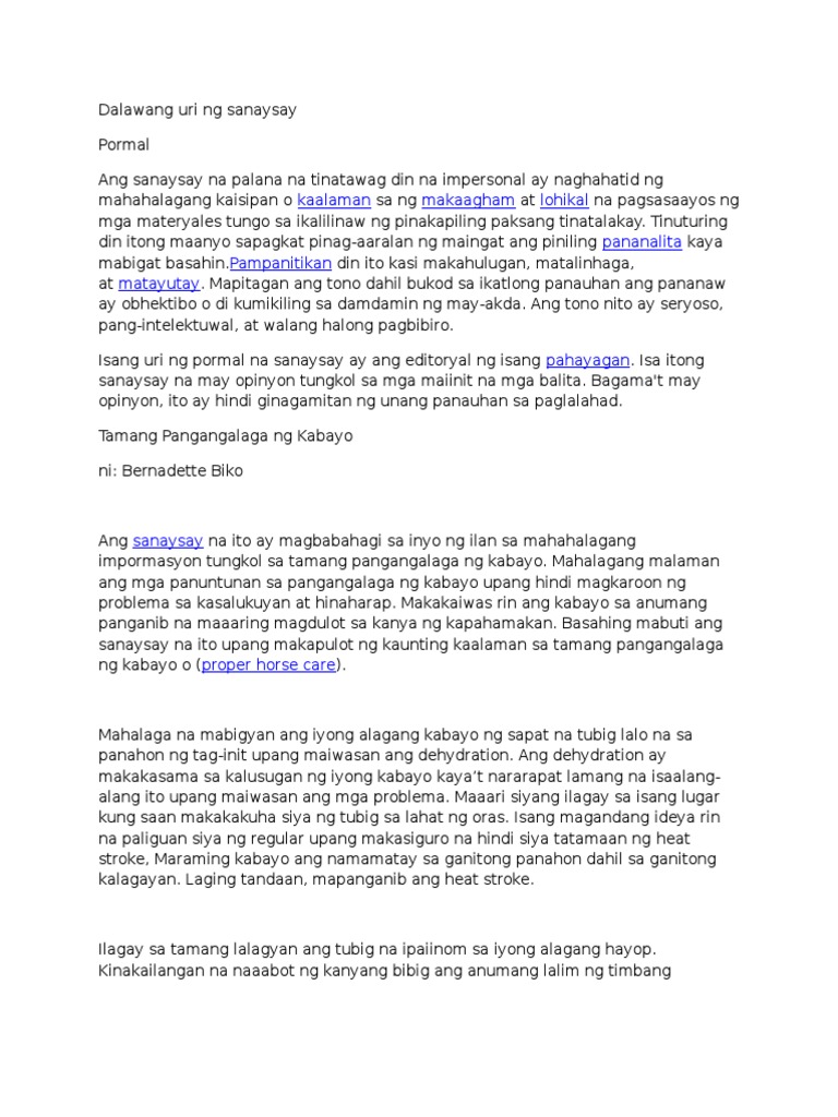 Dalawang Uri NG Sanaysay | PDF