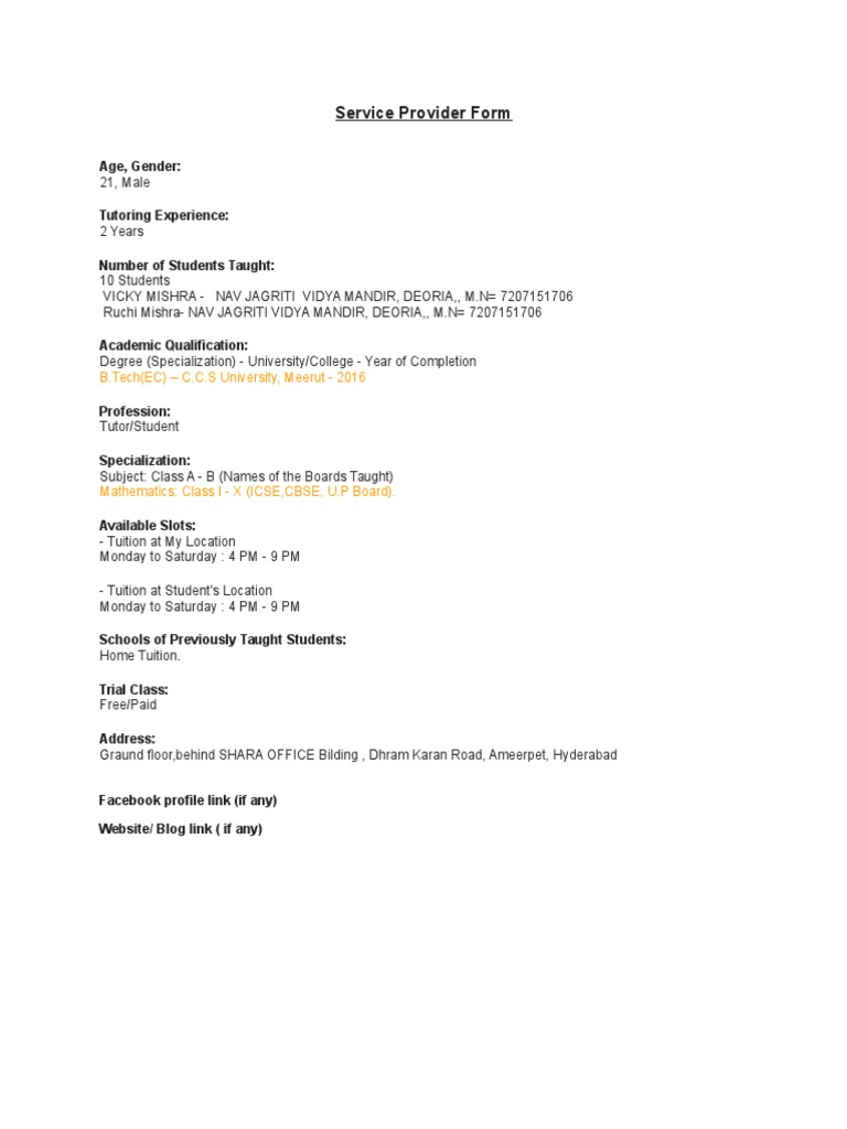 Service Provider Form 2 | PDF | Behavior Modification | Academia