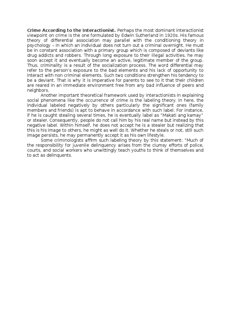 Crime According to Interactionist Views | PDF | Deviance (Sociology ...