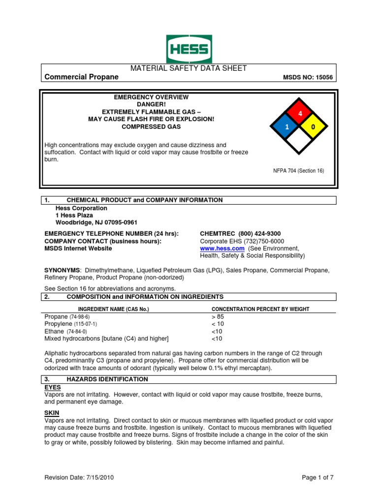 Commercial Propane: Material Safety Data Sheet | Download Free PDF | Propane | Liquefied ...