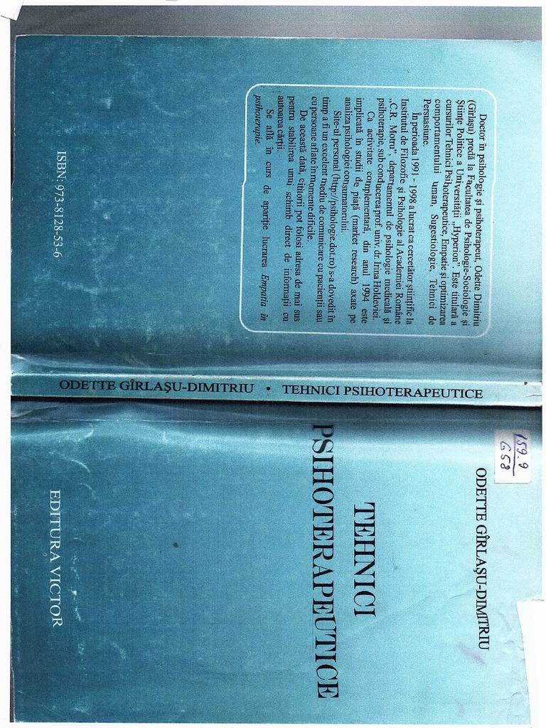 Tehnici Psihoterapeutice - Odette Girlasu - Dimitriu Paginile 1-81 | PDF