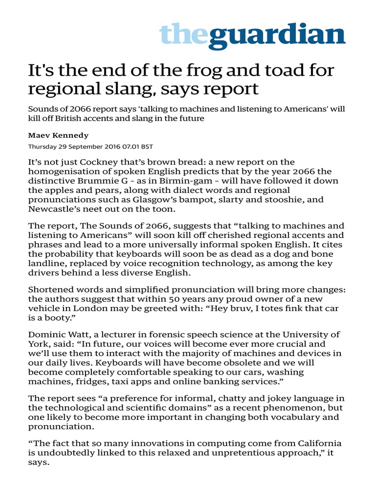 Its The End of The Frog and Toad For Regional Slang Says Report 1 | PDF ...