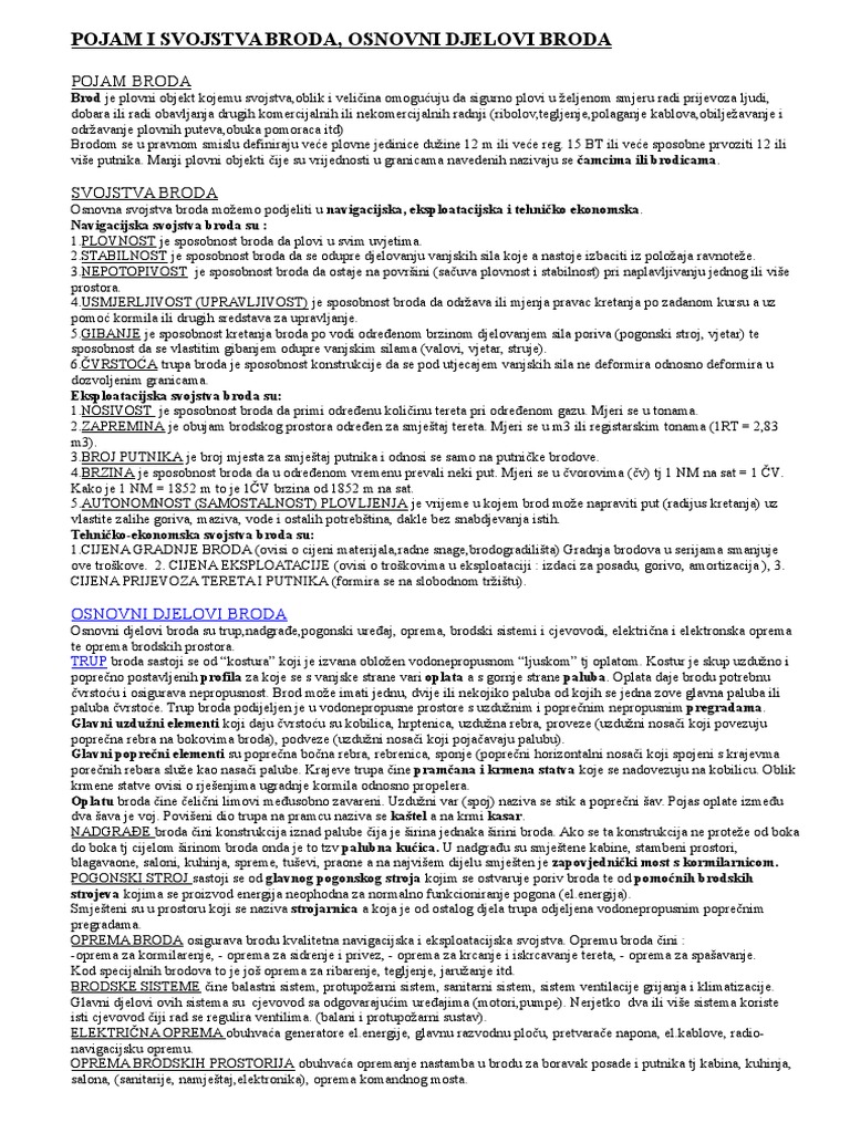 4.pojam Broda I Glavni Djelovi Broda | PDF