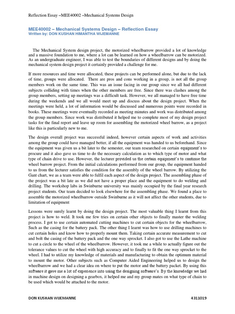 Reflective Essay 4311019 DON | PDF | Mechanical Engineering | Drilling