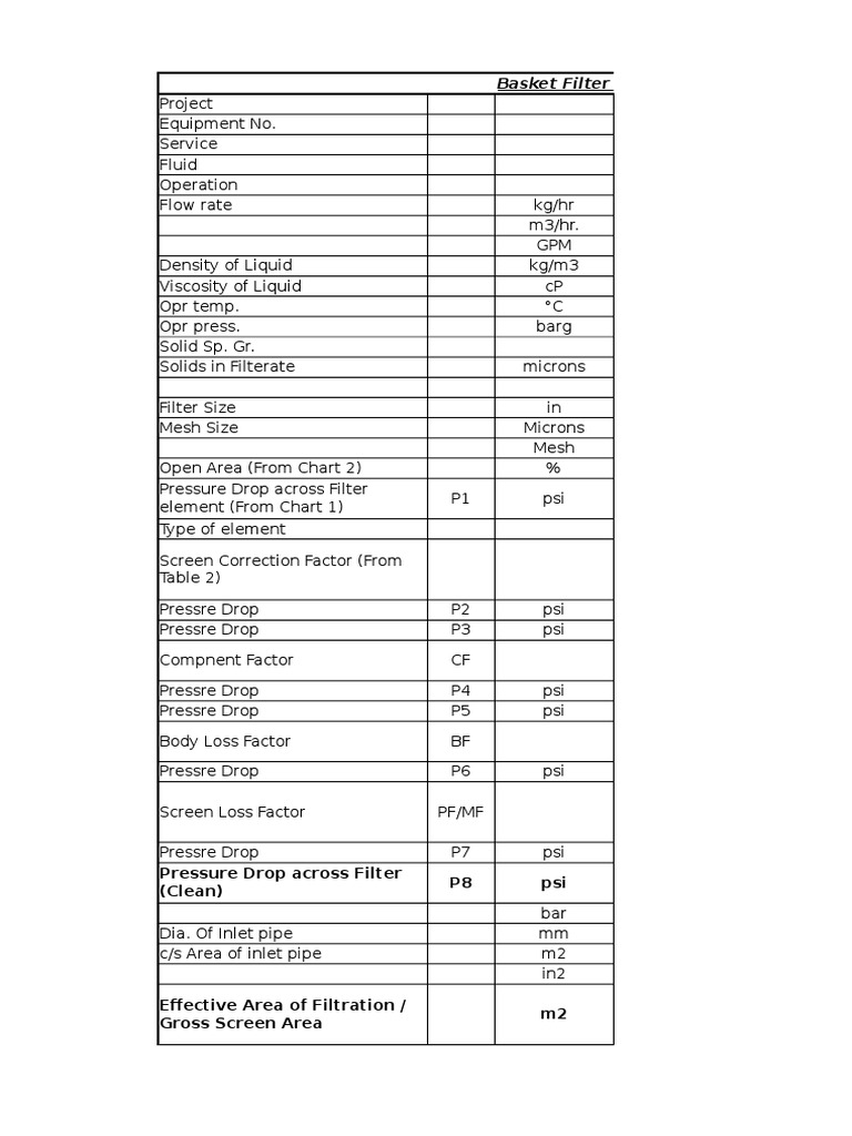 Basket Filter Calc | PDF