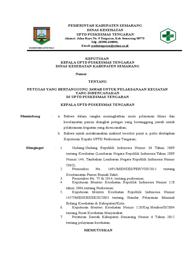SK TTG Petugas Yang Bertanggung Jawab Untuk Pelaksanaan Kegiatan Yang Direncanakan | PDF