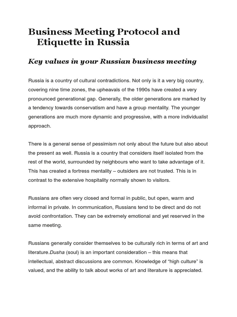 Business Meeting Protocol and Etiquette in Russia | PDF | Etiquette ...