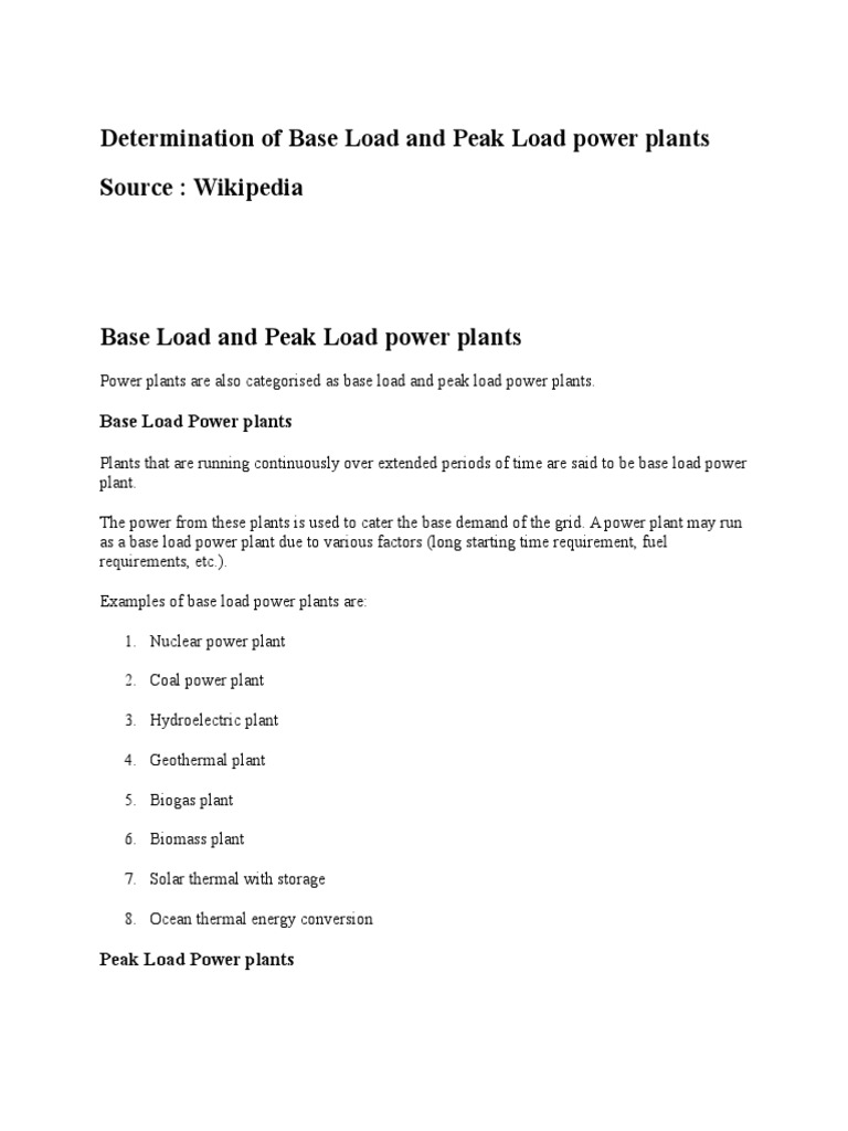 Base Load and Peak Load Power Plants | PDF | Power Station | Energy ...
