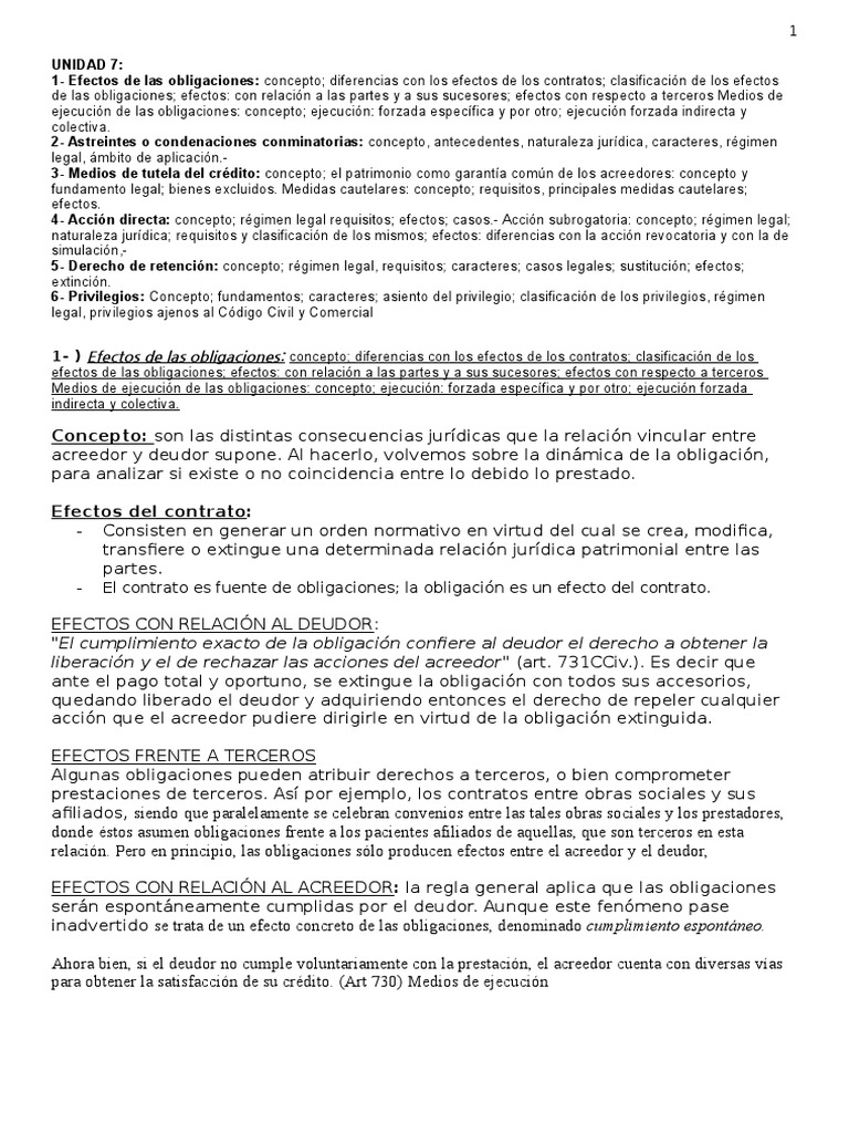 RESUMEN U7 Derecho Civil (Obligaciones) | PDF | Pagos | Bienes (Ley)