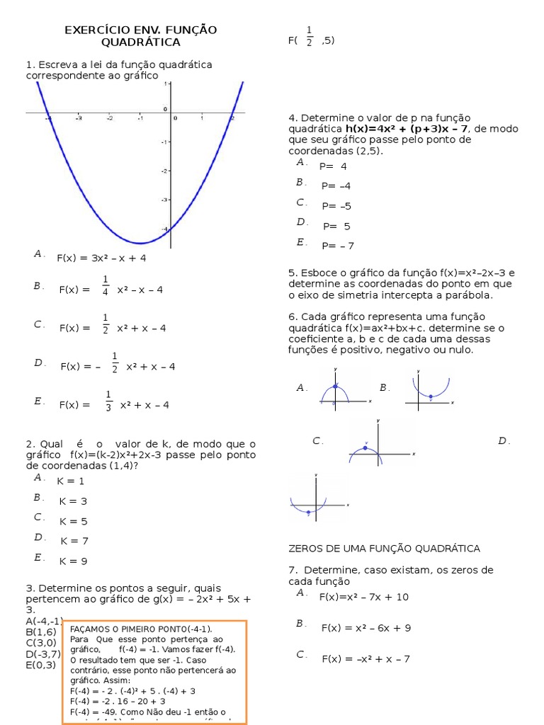 Exercício Envolvendo Função Quadrática Por Daniel Castro Função