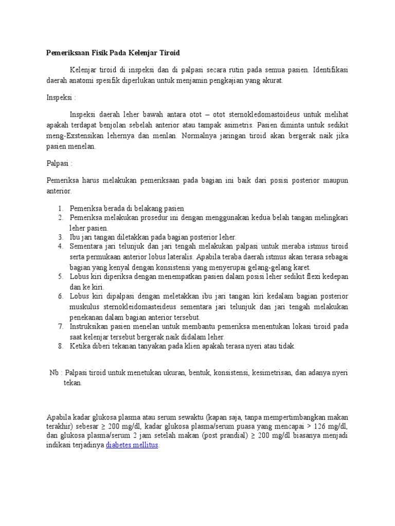 Pemeriksaan Fisik Pada Kelenjar Tiroid | PDF