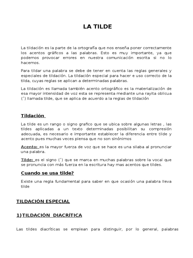 Uso y reglas de la tilde en español | PDF | Mecánica del lenguaje ...