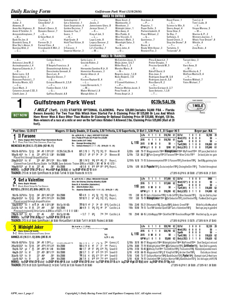 Gulfstream Park West: Daily Racing Form | PDF