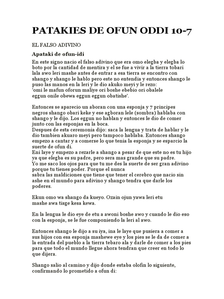 Patakies de Ofun Oddi 10-7 | PDF | Religión étnica | Deidades