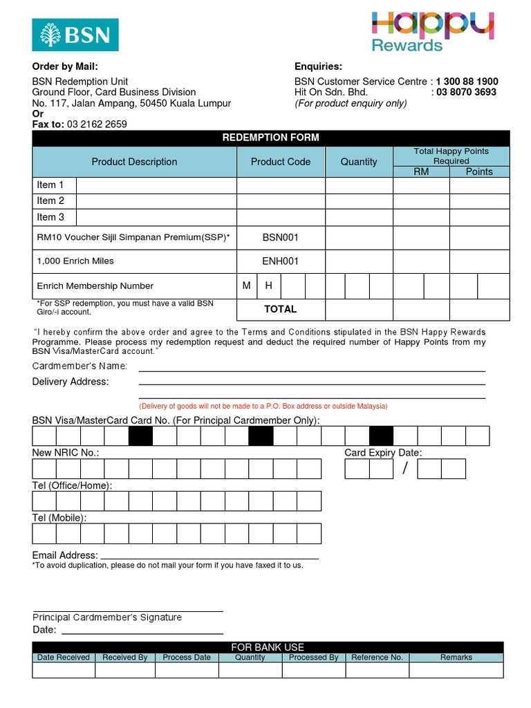BSN Happy Rewards Form 110816 | PDF