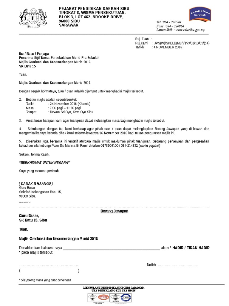 Contoh Surat Jemputan IBU BAPA | PDF