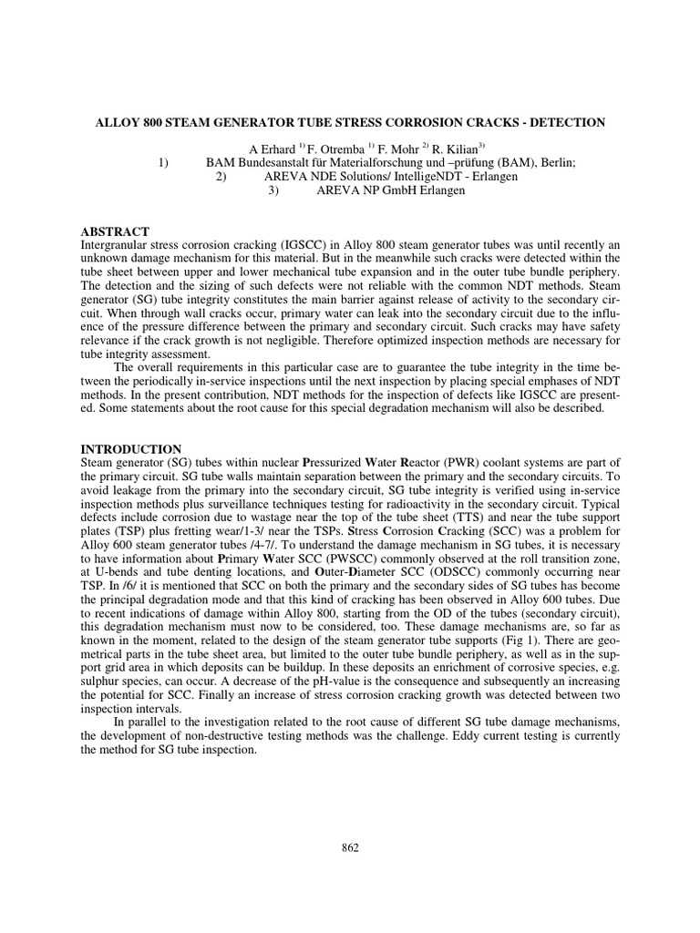 IGSCC in Alloy 800 Steam Generator Tubes | PDF | Pressurized Water ...