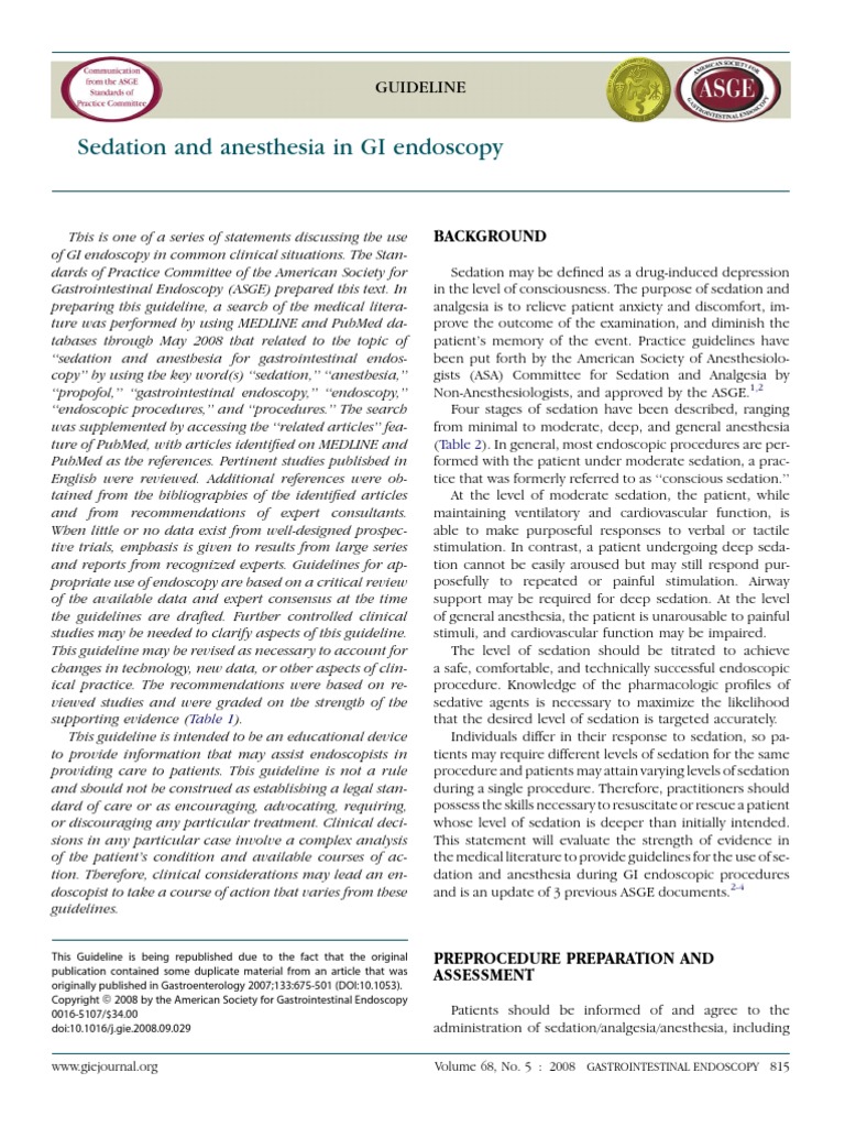 Sedation and Anesthesia in GI Endoscopy 2008 | PDF | Anesthesia | Endoscopy