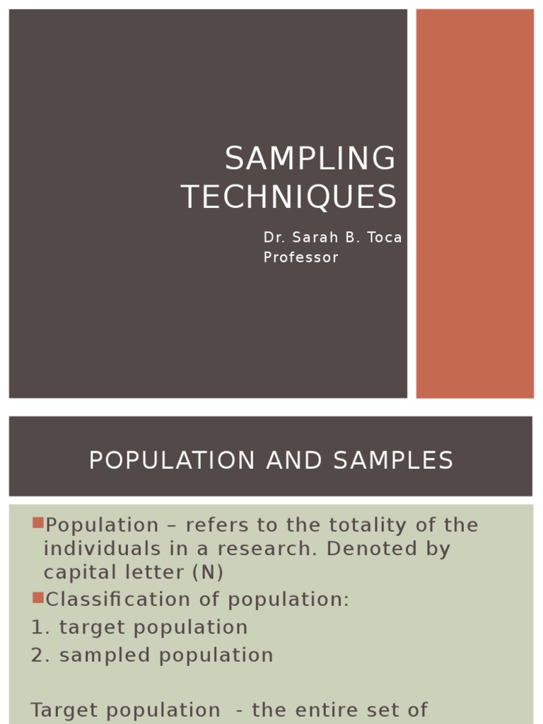 Sampling Techniques: Dr. Sarah B. Toca Professor | PDF | Sampling ...