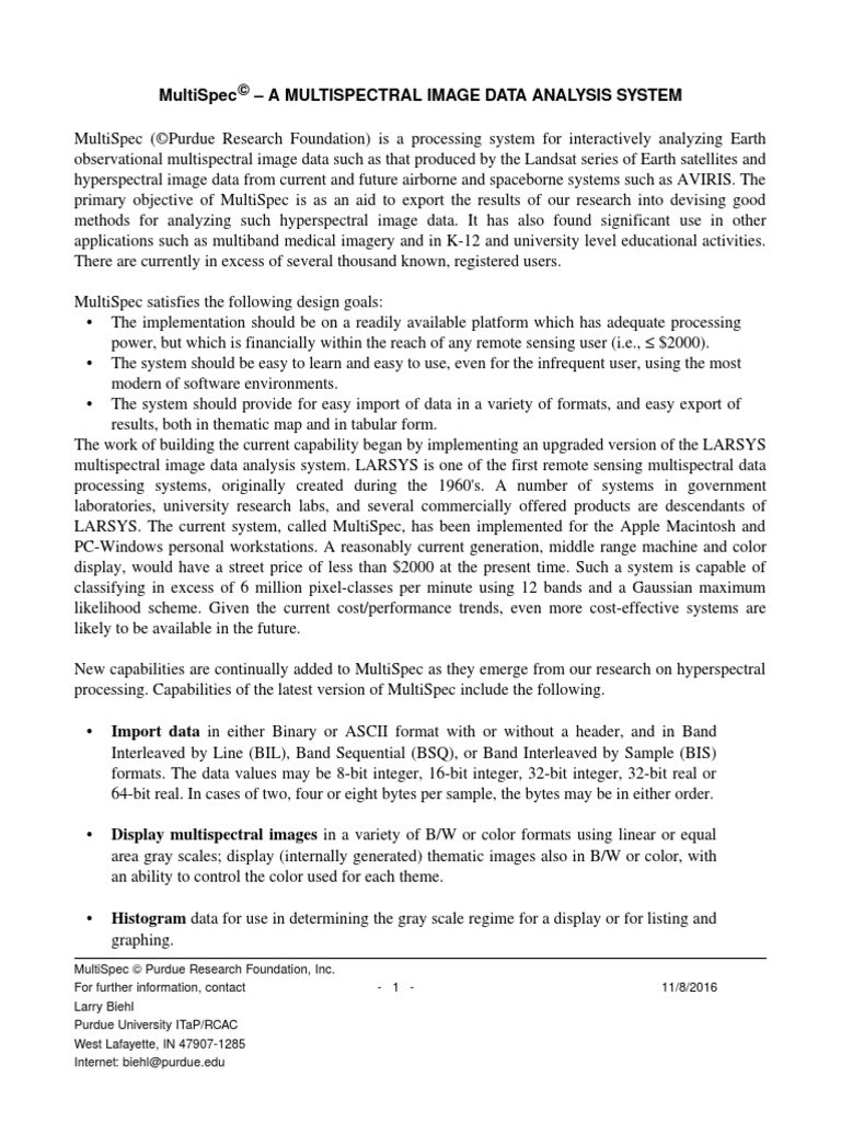 MultiSpec Description | PDF | Statistical Classification | Cluster Analysis