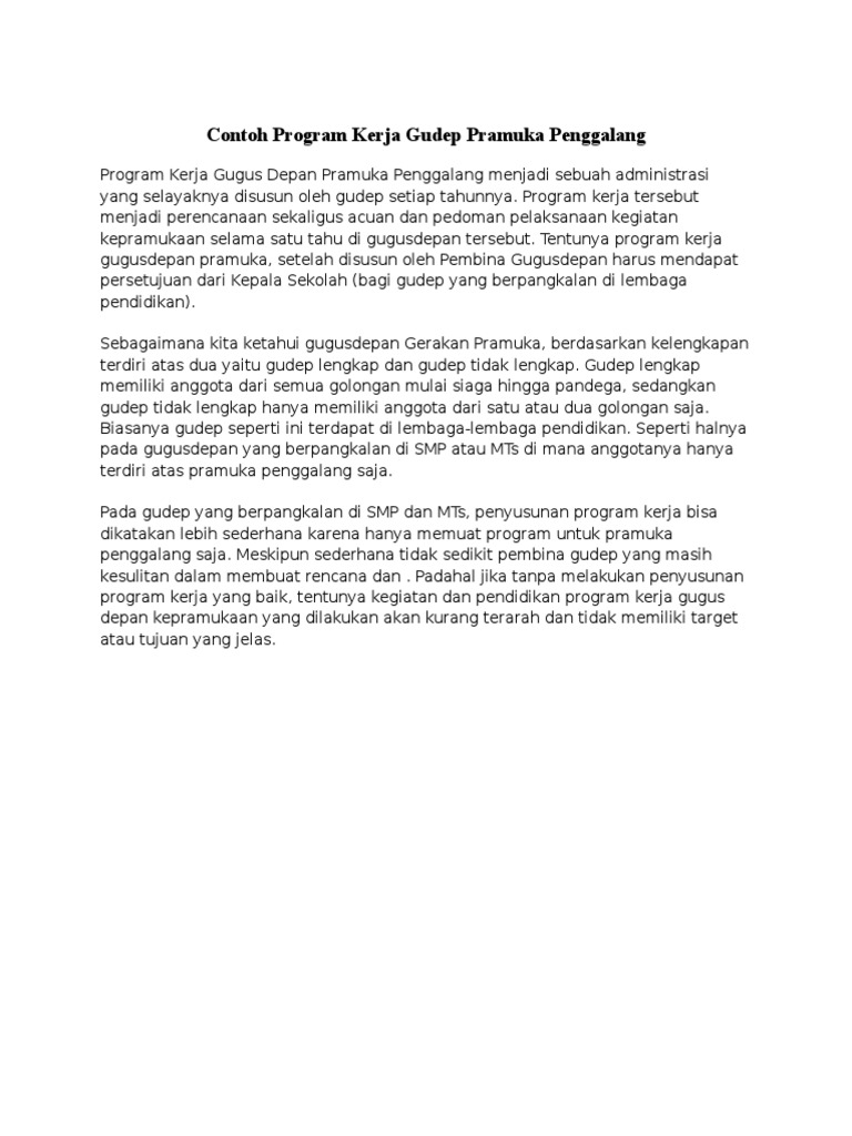 Contoh Program Kerja Gudep Pramuka Penggalang | PDF