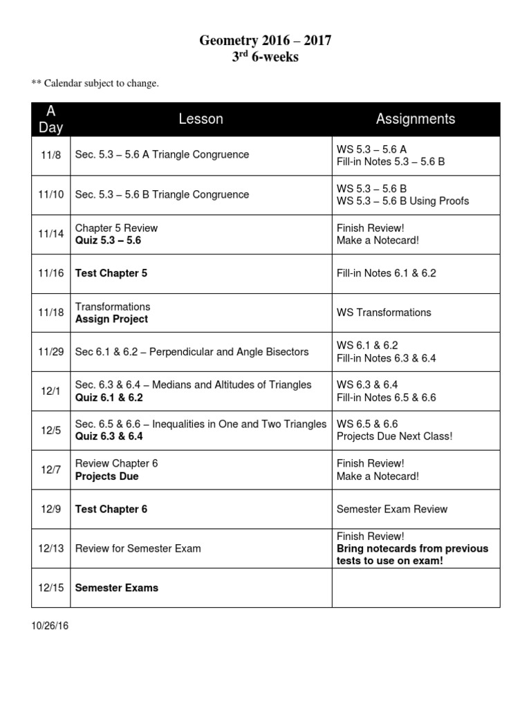 3rd Six Week Calendar 2016 | PDF