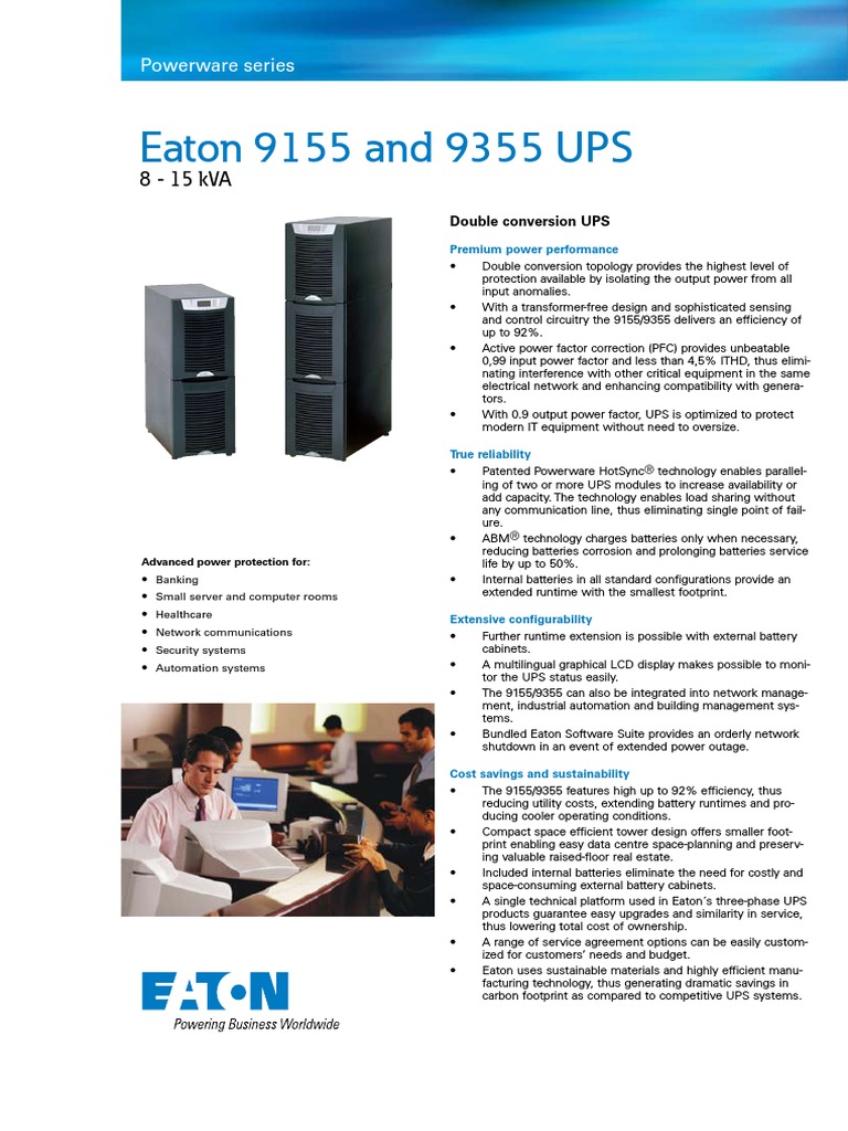 Eaton 9155 9355 15kVA Datasheet Rev C | PDF | Battery (Electricity ...
