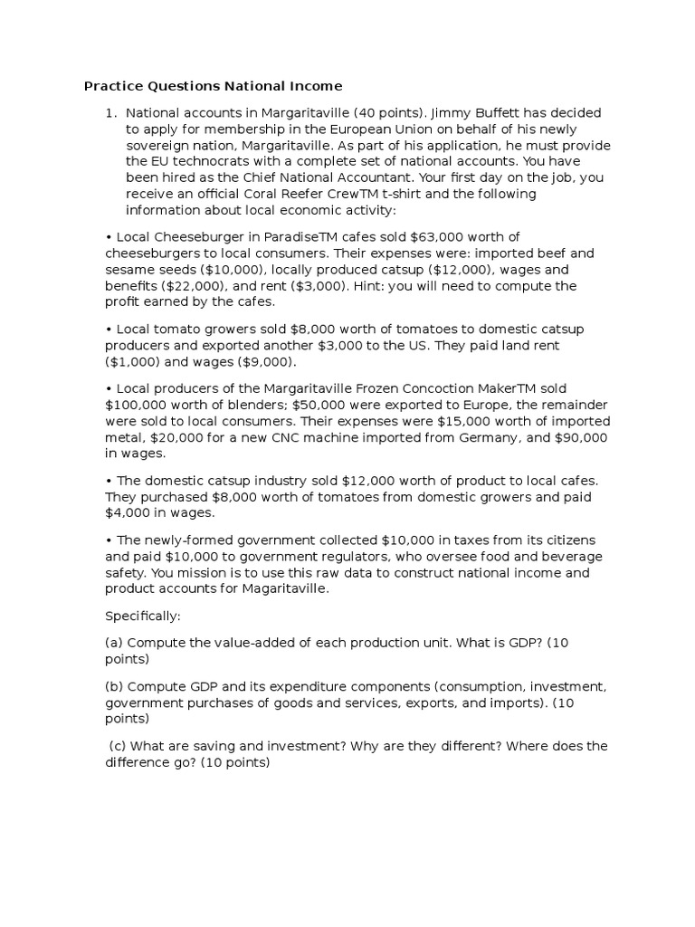 National Income Accounting Practice Questions | PDF | Euro | Gross ...