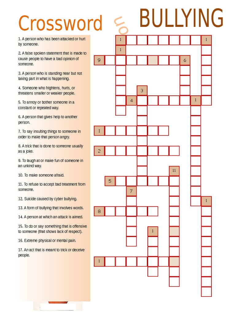 Crossword On Bullying | PDF