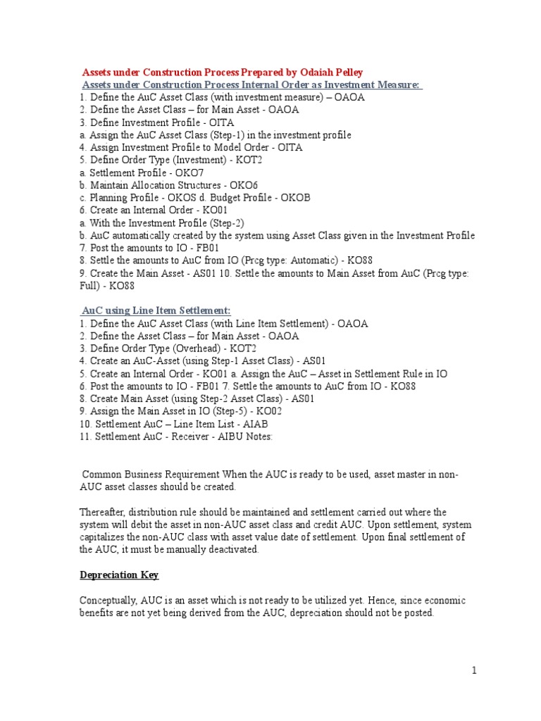 Assets Under Construction Process | PDF