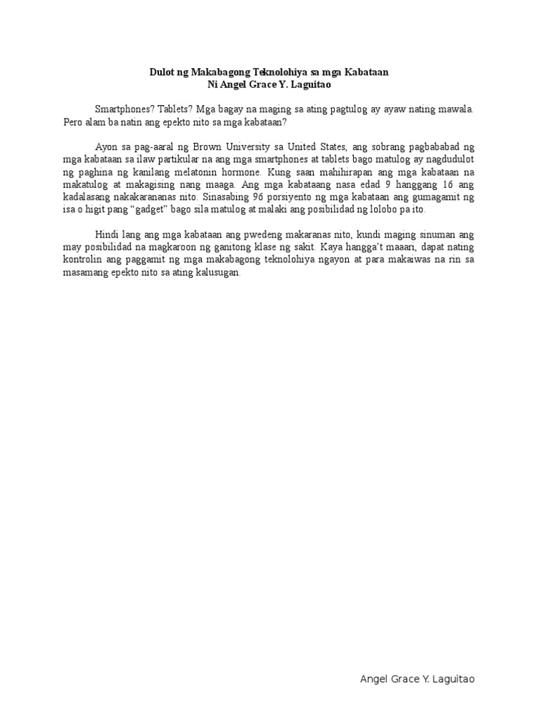 Dulot NG Makabagong Teknolohiya Sa Mga Kabataan | PDF