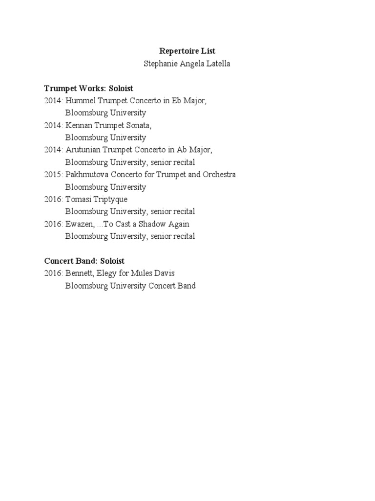 Stephanie Latella Trumpet Repertoire List | PDF