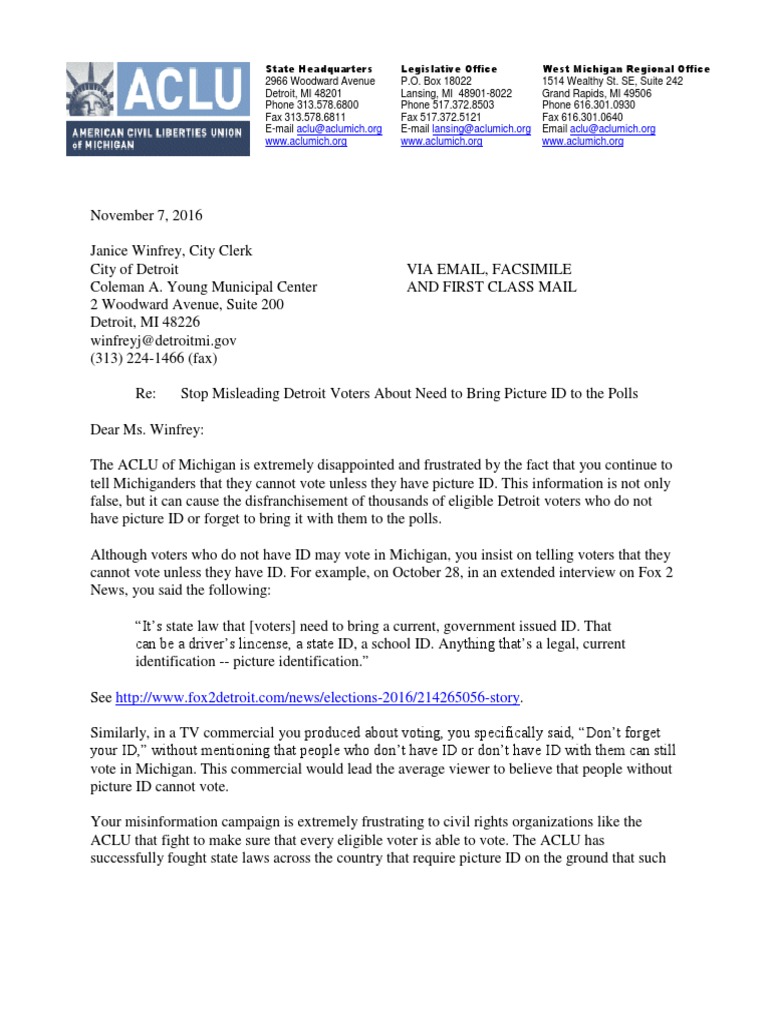 Letter To Detroit City Clerk: Stop Misleading Detroit Voters About Need ...