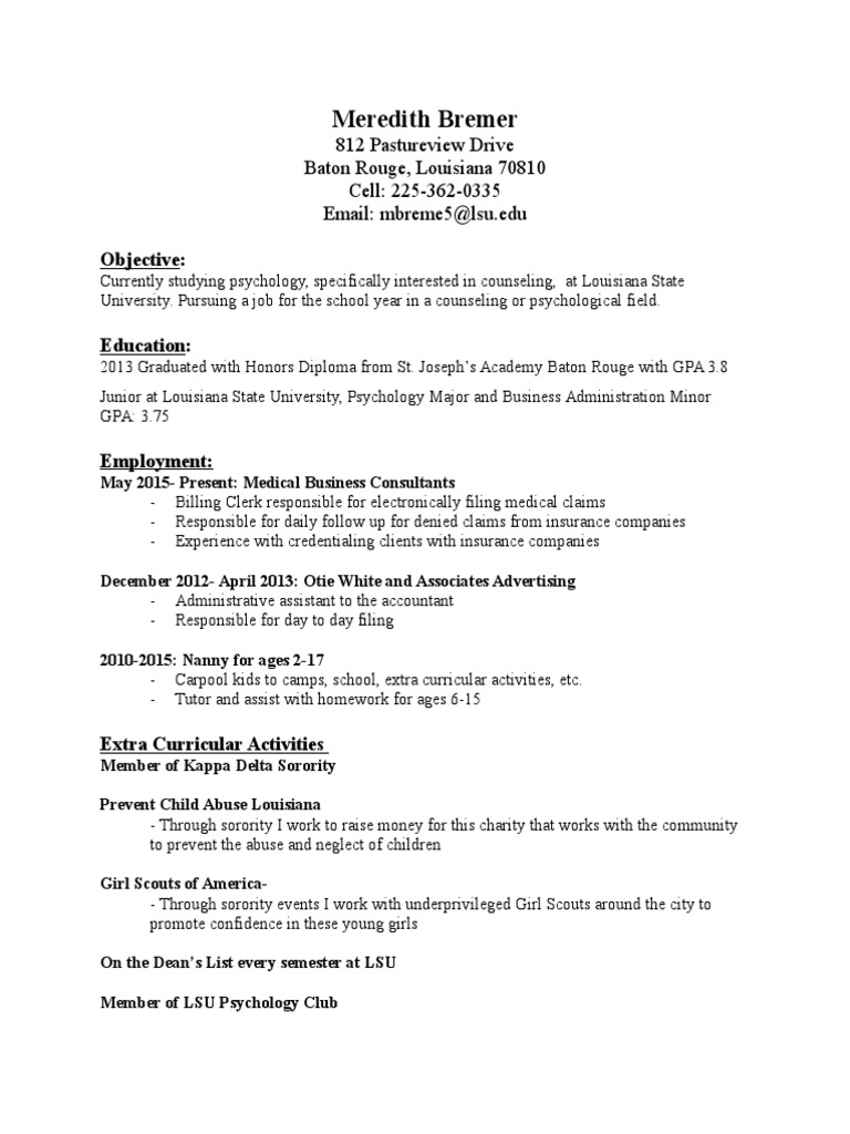 Meredith Bremer: Objective | PDF