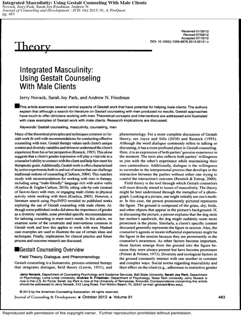 Integrated Masculinity - Using Gestalt Counseling With Male Clients | PDF