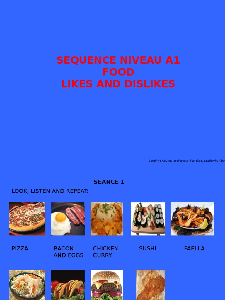Seance 1 Food Likes and Dislikes | PDF