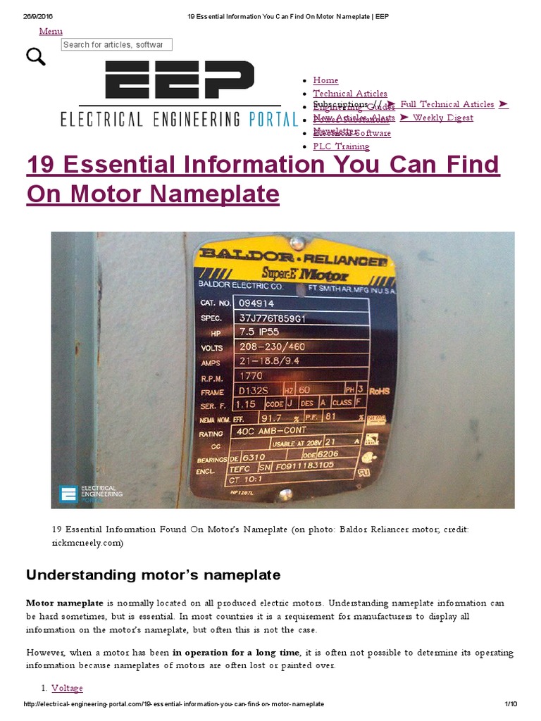19 Essential Information You Can Find On Motor Nameplate - EEP | PDF ...