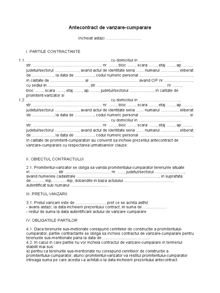 Antecontract de Vanzare-Cumparare | PDF